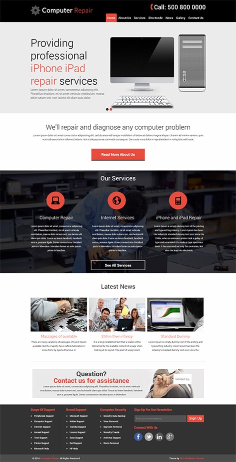 High Tech Computer Repair Wordpress Theme for PC Repair services