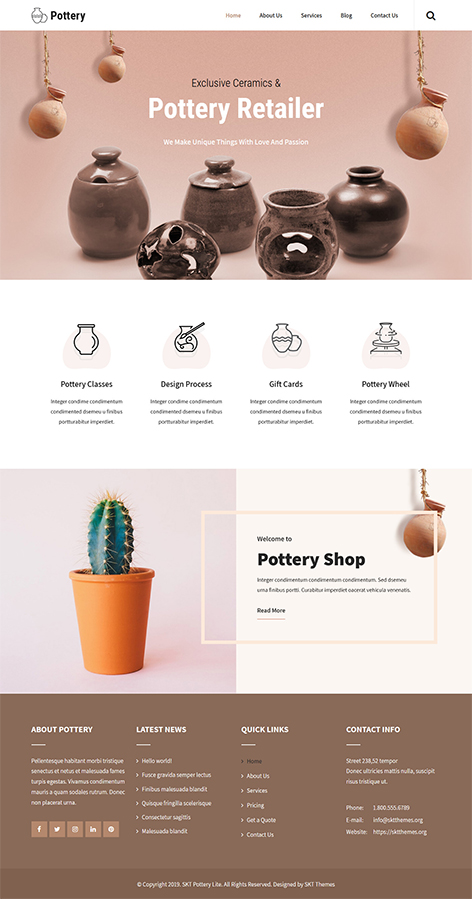 Free Pottery WordPress theme for interior design showpiece flower vases