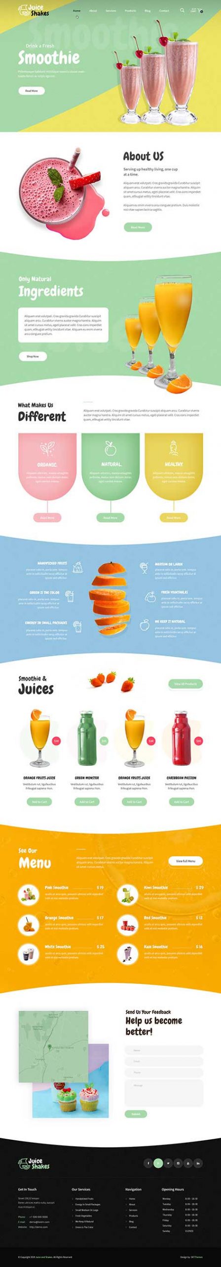 Juice Bar WordPress theme for healthiest fruit vegetable smoothies shakes