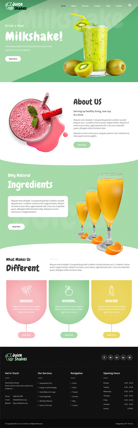 Free Smoothie WordPress Theme for juice shakes smoothies drinks bar