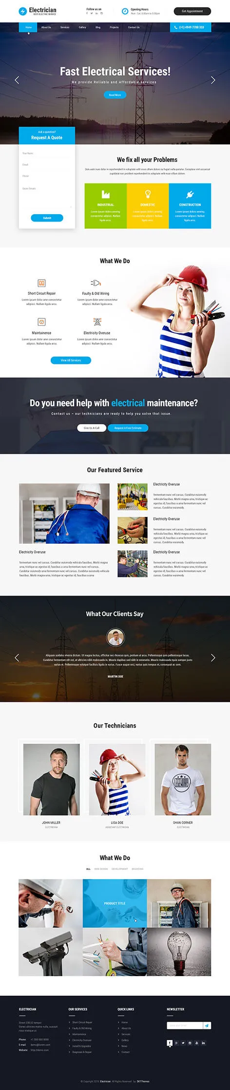 Electrician WordPress theme electrical appliances home repair renovation